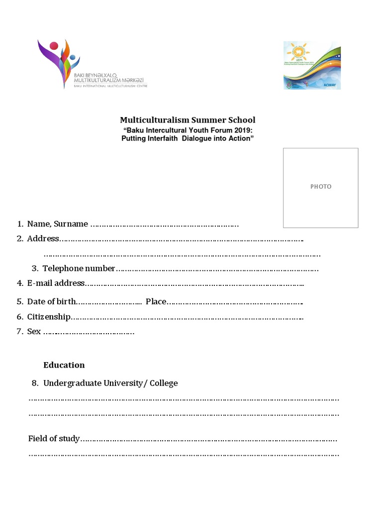 Baku Youth Forum Summer School Application | PDF