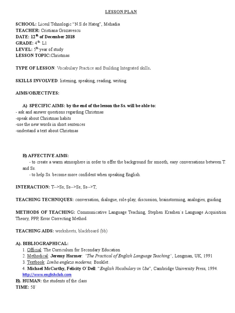 Vocabulary Practice and Building Integrated Skills: Lesson Plan | PDF ...