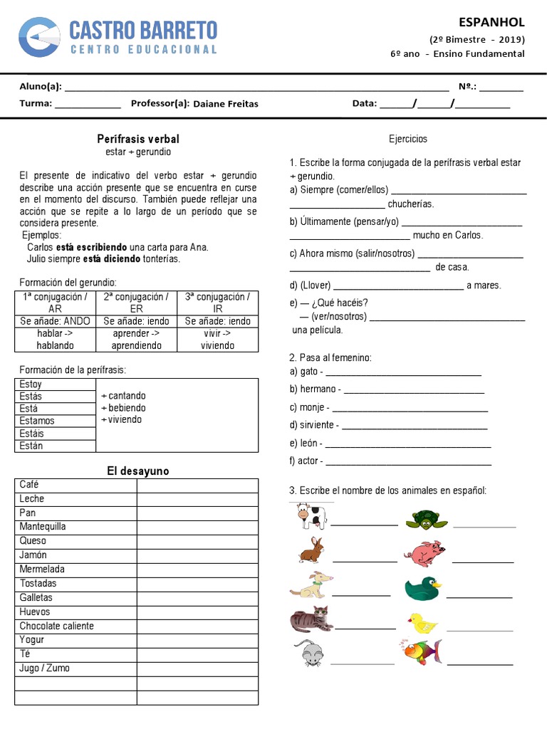 6 Ano - Espanhol | PDF | Verbo | Gramática