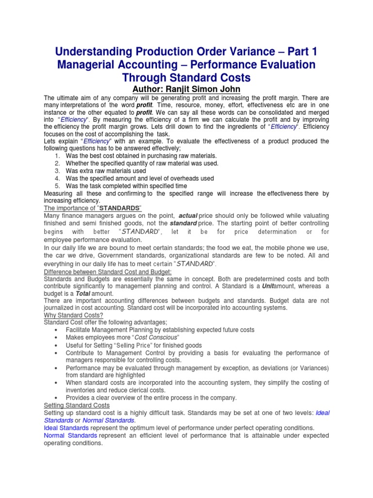 Understanding Production Order Variance | PDF | Debits And Credits ...