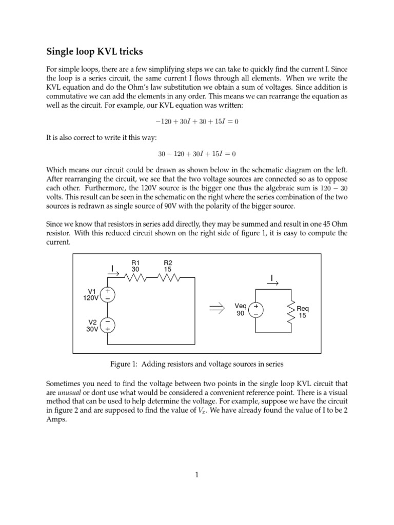 Single Loop KVL Tricks: R1 30 V2 30V R1 30 V2 30V | PDF | Series And ...