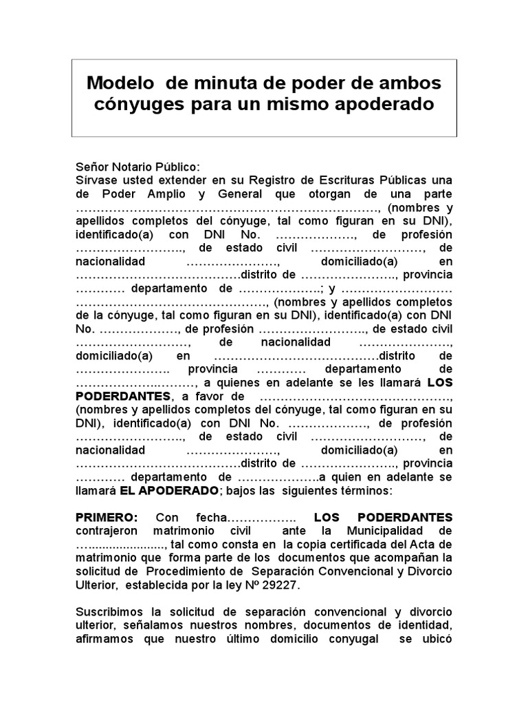 07 - Modelo Minuta Poder de Ambos Conyuges para Un Mismo Apoderado | PDF | Divorcio | Matrimonio