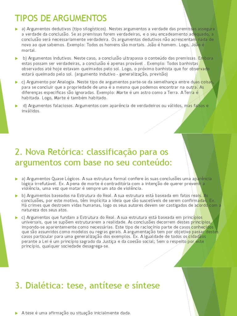 Os principais tipos de argumentos e formas de argumentação | PDF ...