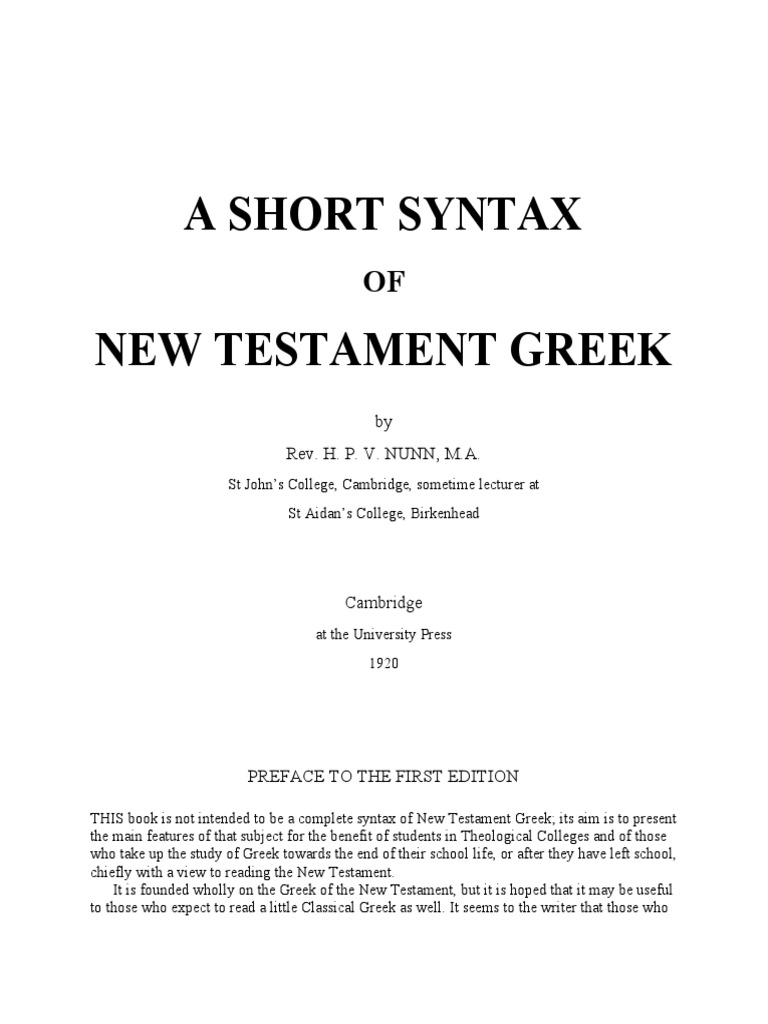 Syntax of New Testament Greek | PDF | Perfect (Grammar) | Verb