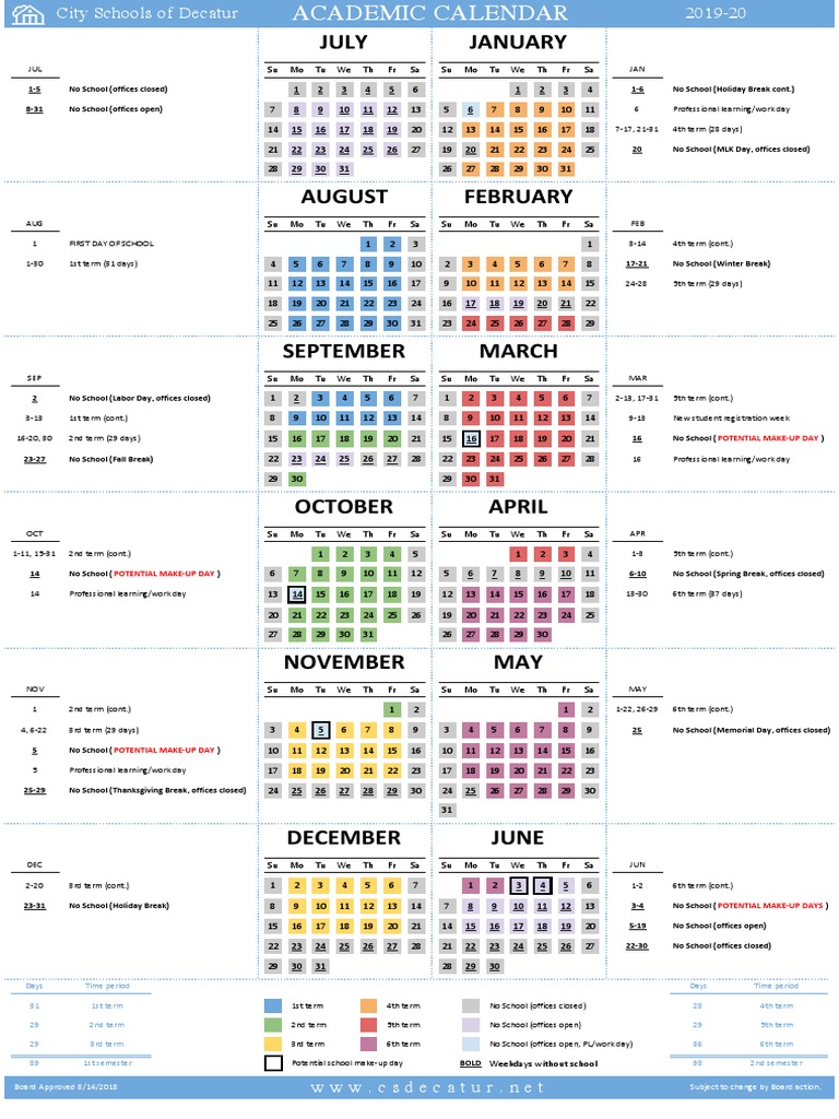 2019-20 Academic Calendar - Board Approved Aug 14 2018 | PDF | Academic ...