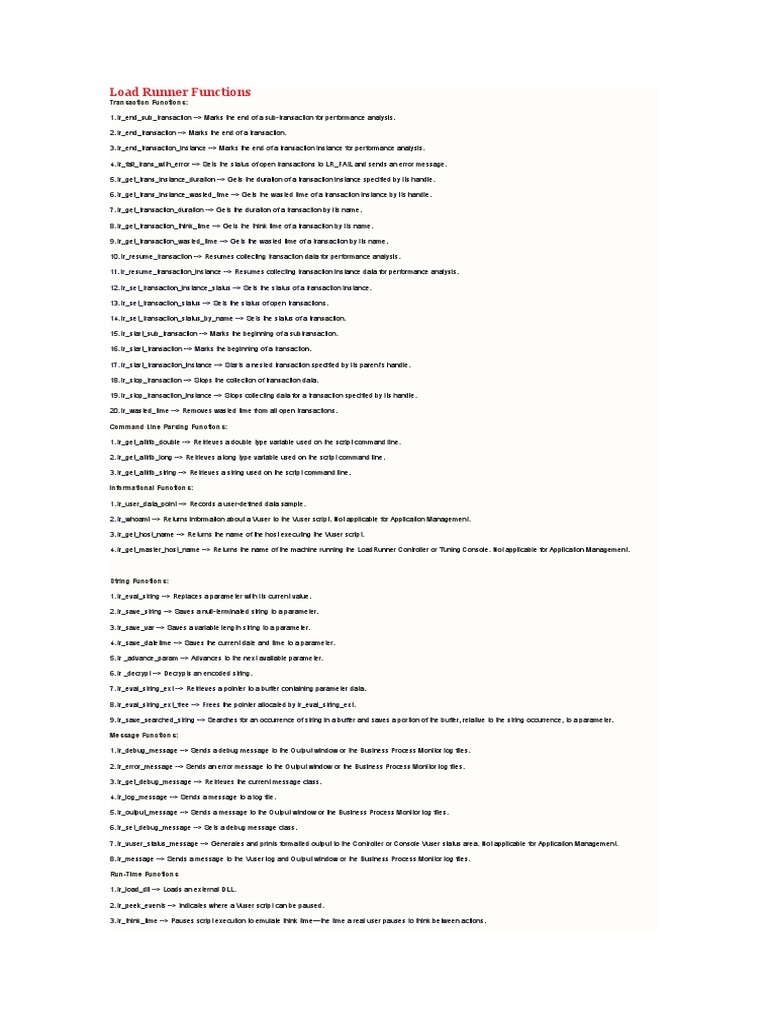 Loadrunner Funcions | PDF | Parameter (Computer Programming) | Command ...