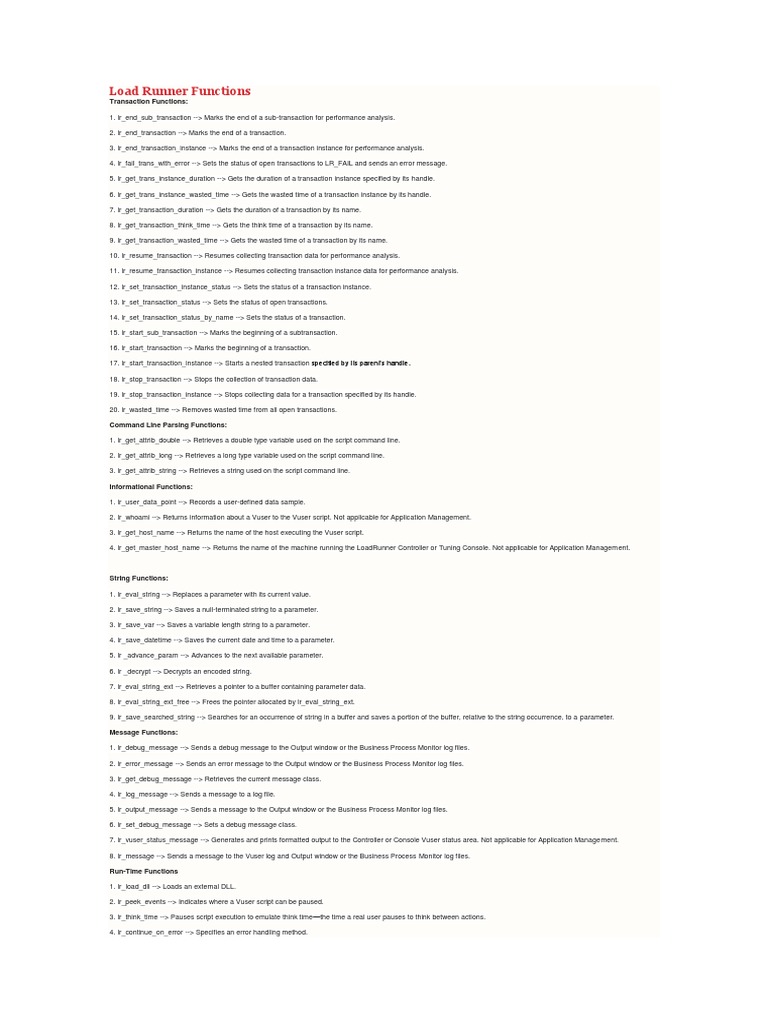 Loadrunner Funcions | PDF | Parameter (Computer Programming) | Command Line Interface