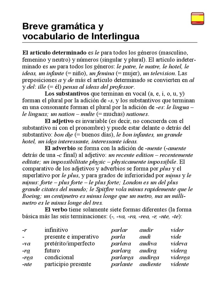 Breve Gramatica y Vocabulario de Interlingua | PDF | Verbo | Morfología