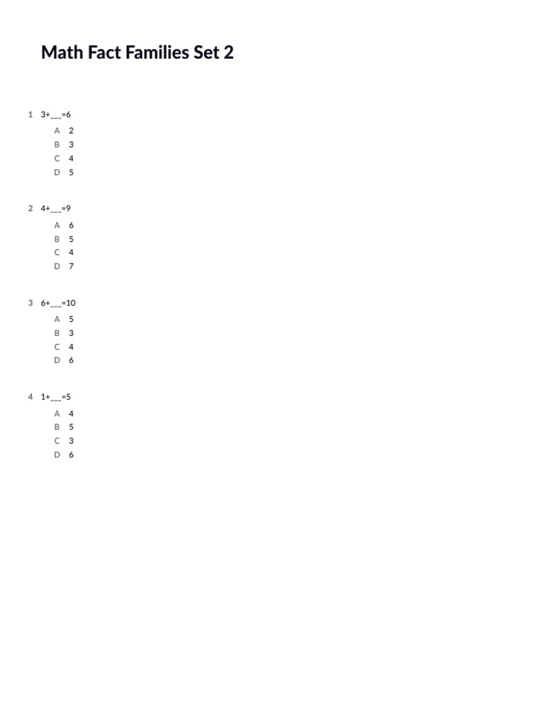 Math Fact Families Set 2 | PDF