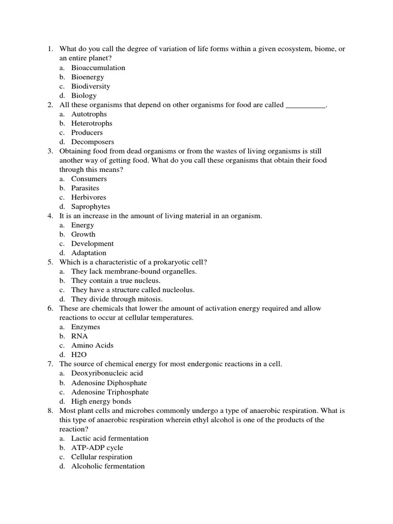 Bio Questions | PDF | Cell (Biology) | Cellular Respiration