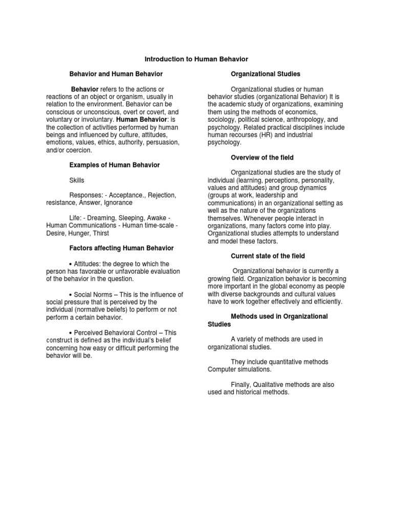 Human Behavior in Organization | PDF | Human Behavior | Employment