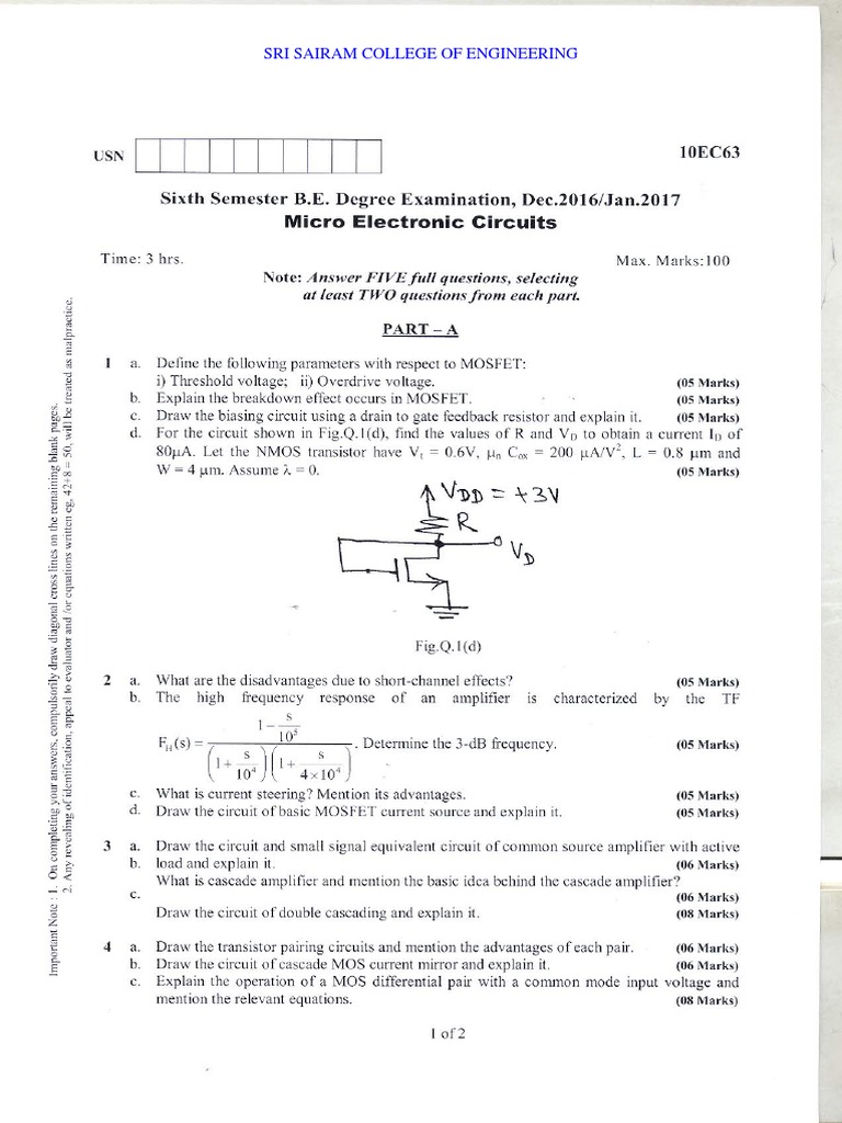 Microelectronic Circuits - 10EC63 Question Paper | PDF | Technology ...