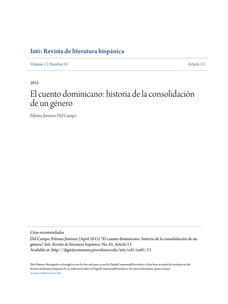 El Cuento Dominicano - Historia de La Consolidación de Un Género | PDF ...