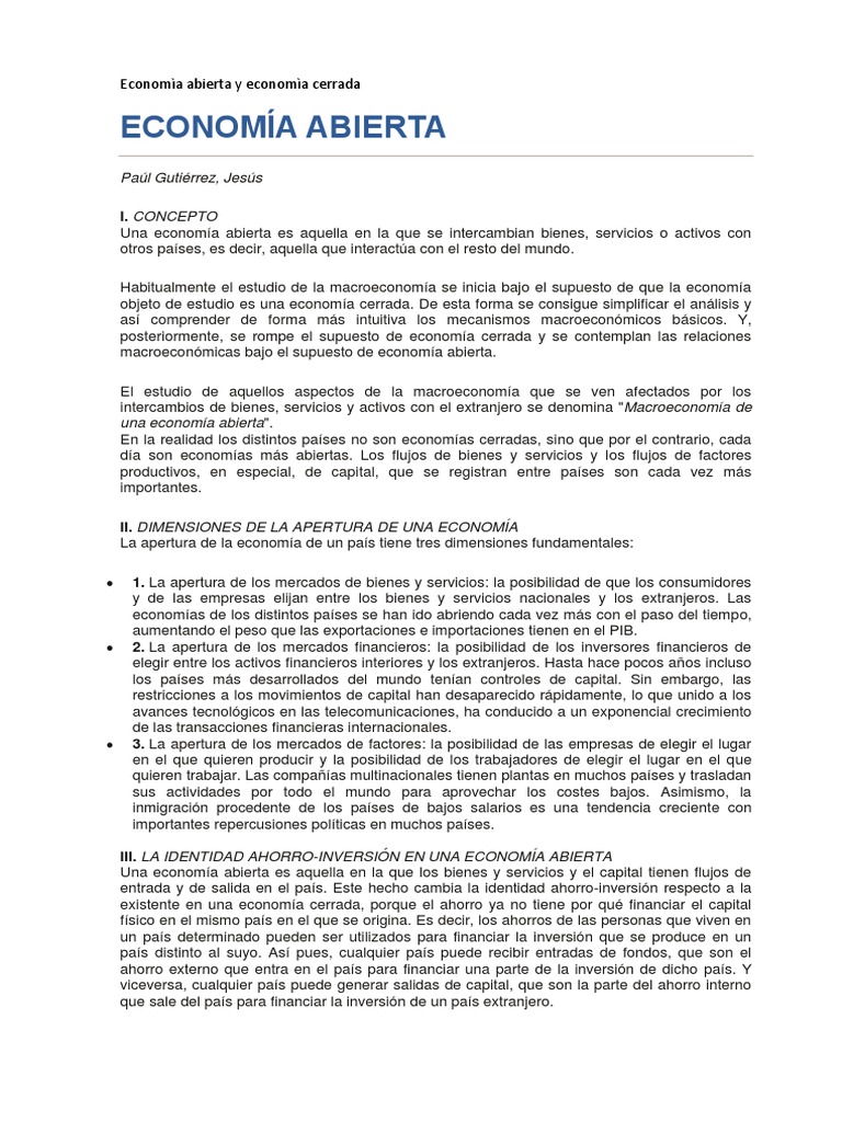 Economía Abierta vs Cerrada: Claves | PDF | Inversiones | Macroeconómica