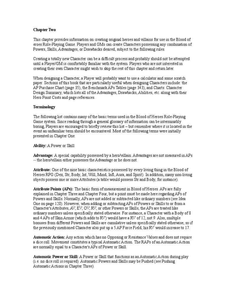 Blood of Heroes CHPT 2 - Character Creation | PDF | Hero | Role Playing ...