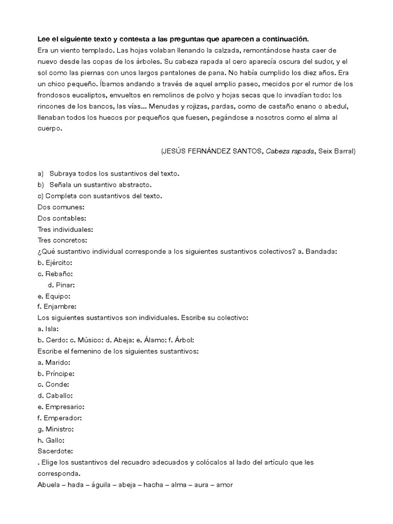 Ejercicios de Sustantivos para 5º Primaria | PDF