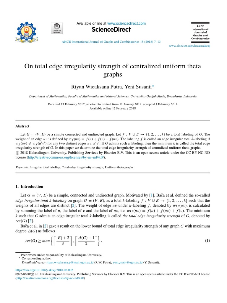 On Total Edge Irregularity Strength of Centralized Uniform Theta Graphs | PDF | Vertex (Graph ...