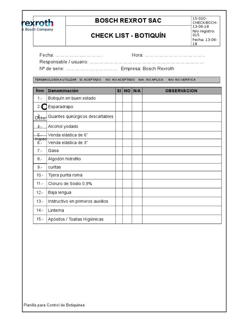 15 Check List Inspeccion de Botiquin | PDF