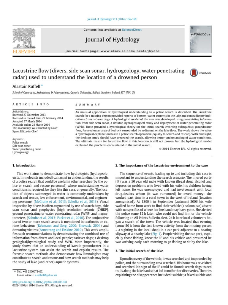 Journal of Hydrology: Alastair Ruffell | PDF | Lake | Geology