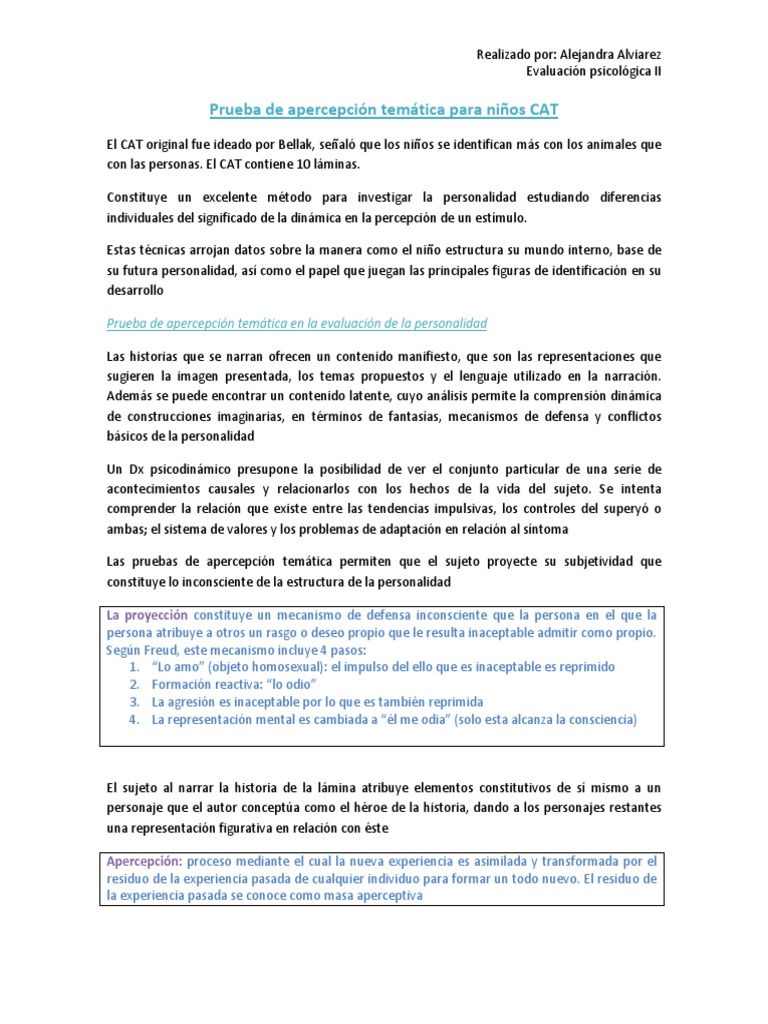 Prueba CAT: Apercepción Infantil | PDF | Mecanismos de defensa | Carné ...