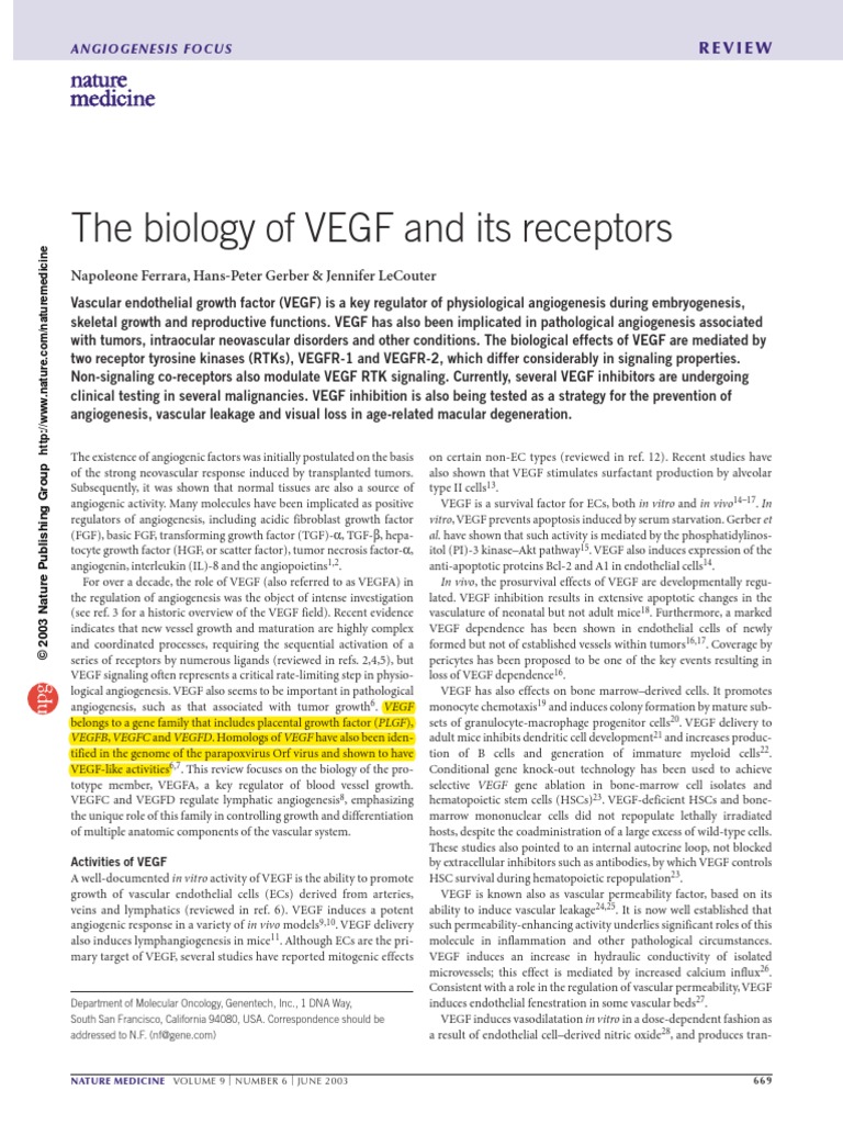 The Biology of Vegf and Its Receptors: Napoleone Ferrara, Hans-Peter ...