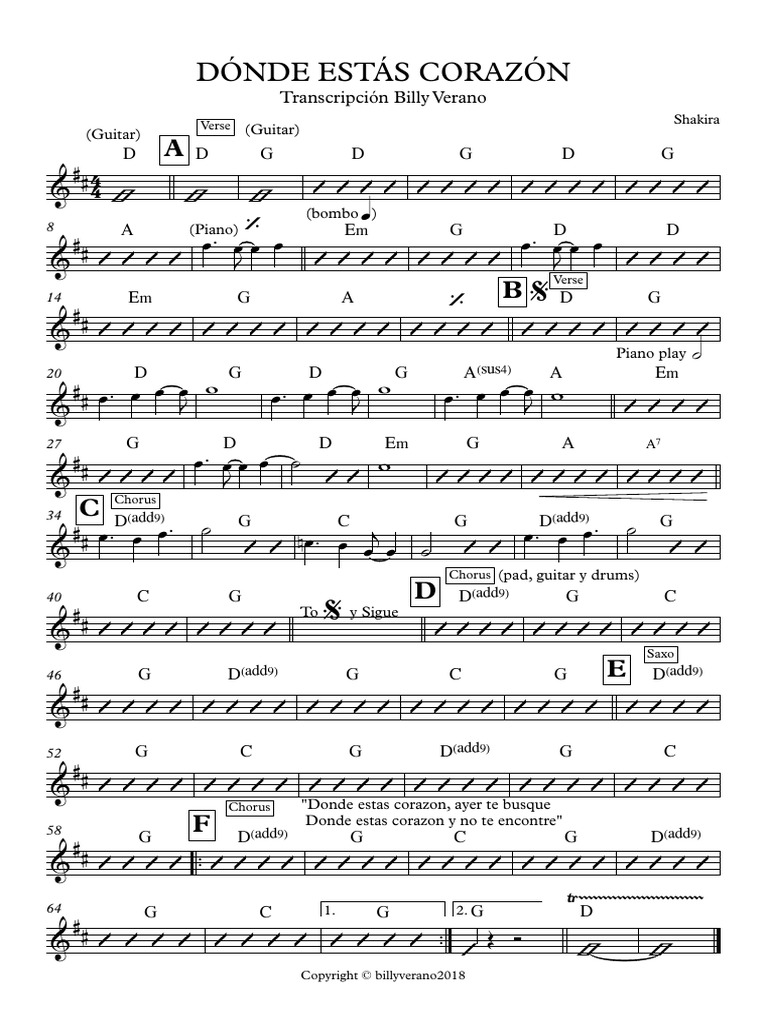 Donde Estas Corazon - Shakira | PDF