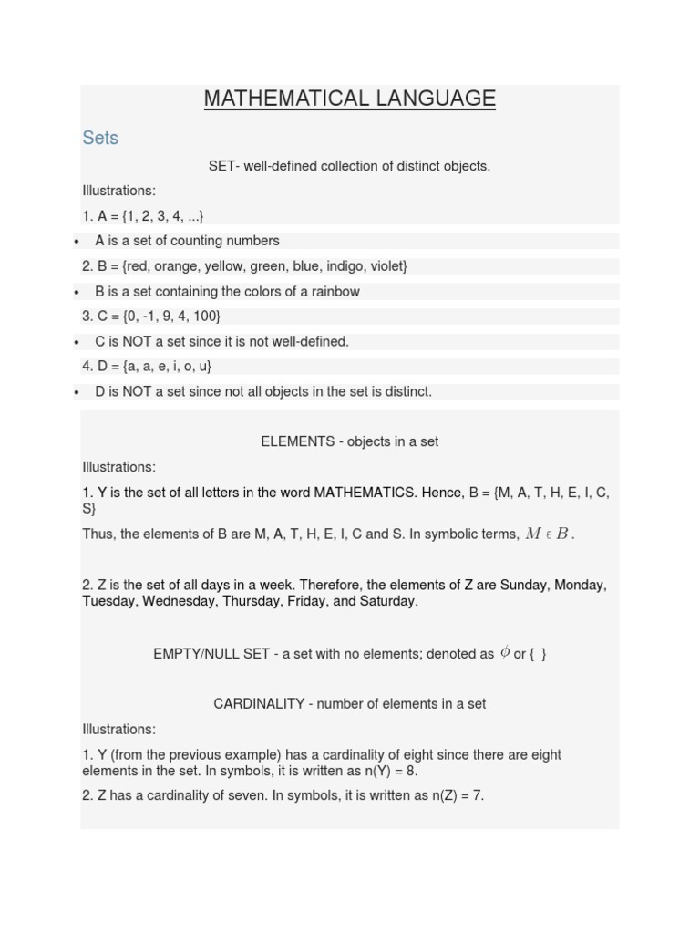 Mathematical Language Sets | PDF