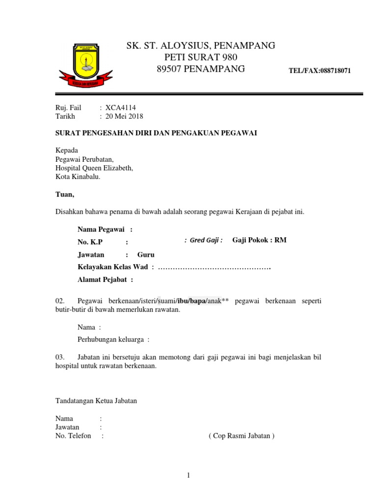 Contoh Surat Pegesahan Rawatan | PDF