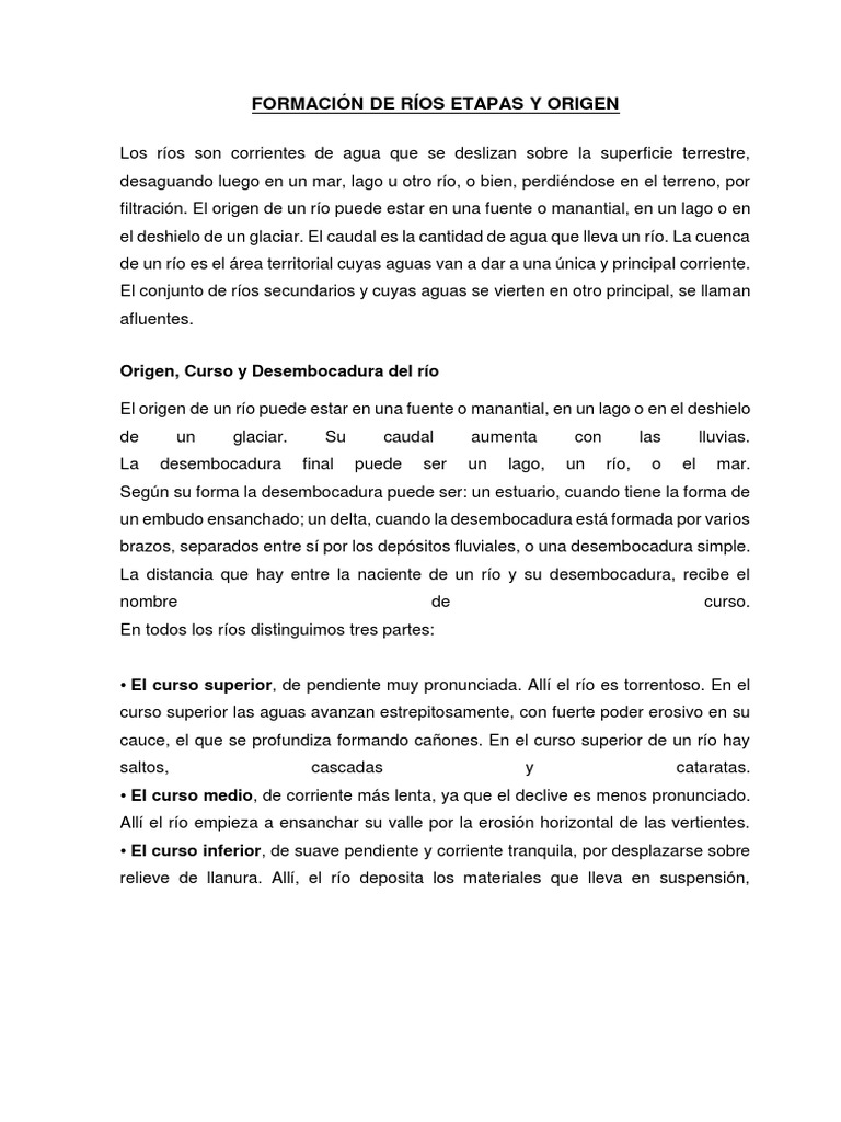 Formación de Ríos Etapas y Origen | PDF | Agua subterránea | Río