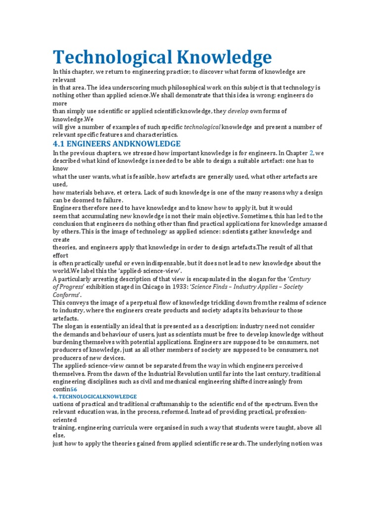 Technological Knowledge: 4.1 Engineers Andknowledge | PDF | Science ...