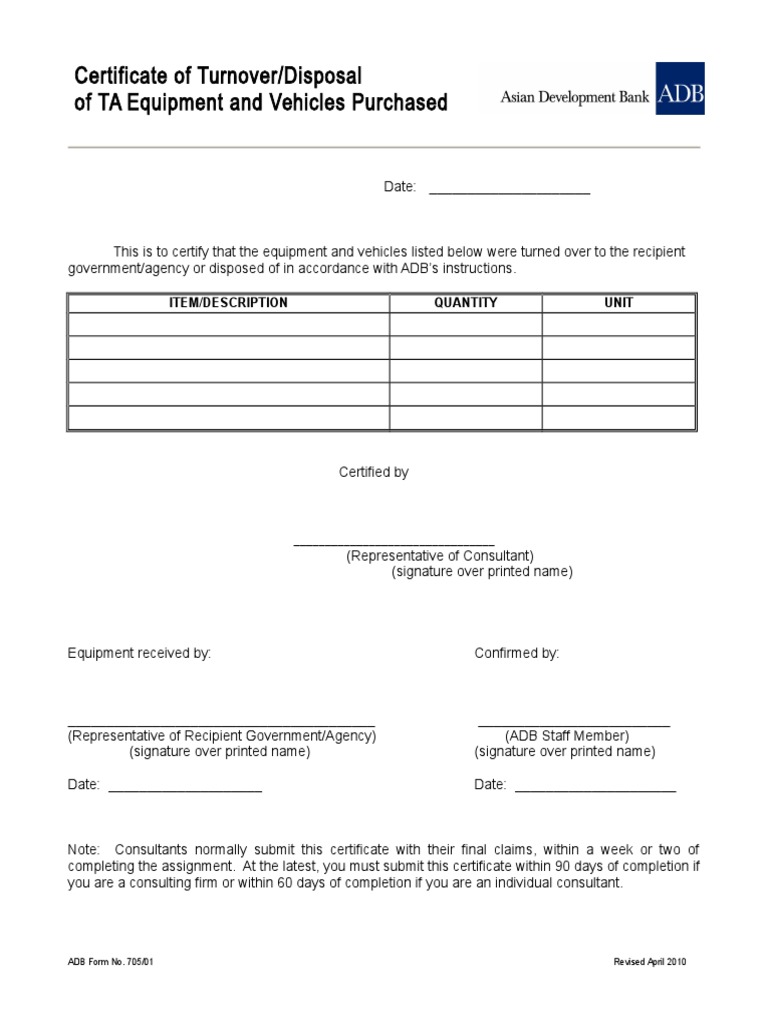 Form17 Certificate Disposal Equipment | PDF