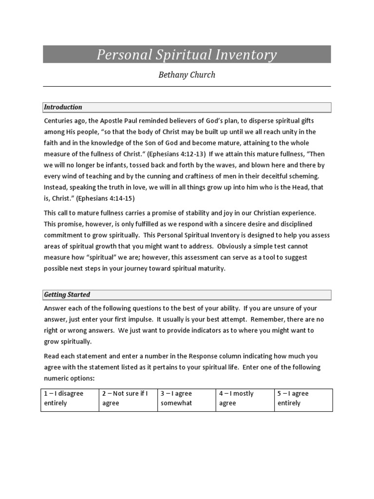 1 Personal Spiritual Inventory | PDF | Bible Study (Christian) | Prayer