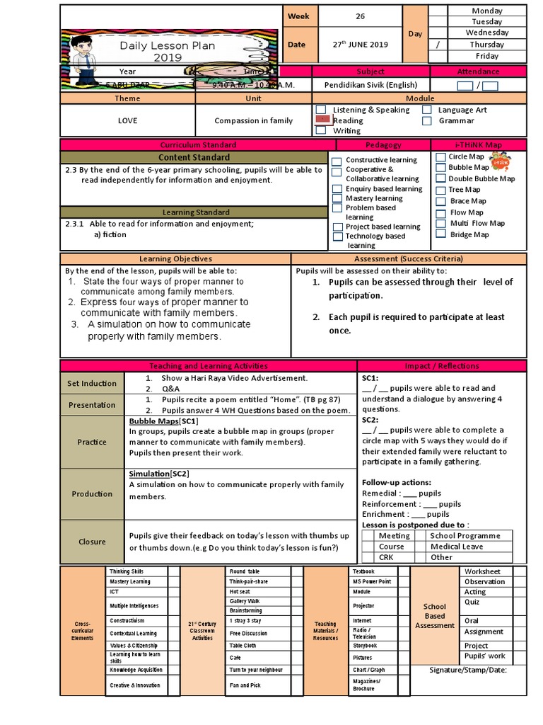 RPH Pendidikan Sivik Kasih Sayang Y6 | PDF | Educational Technology | Learning