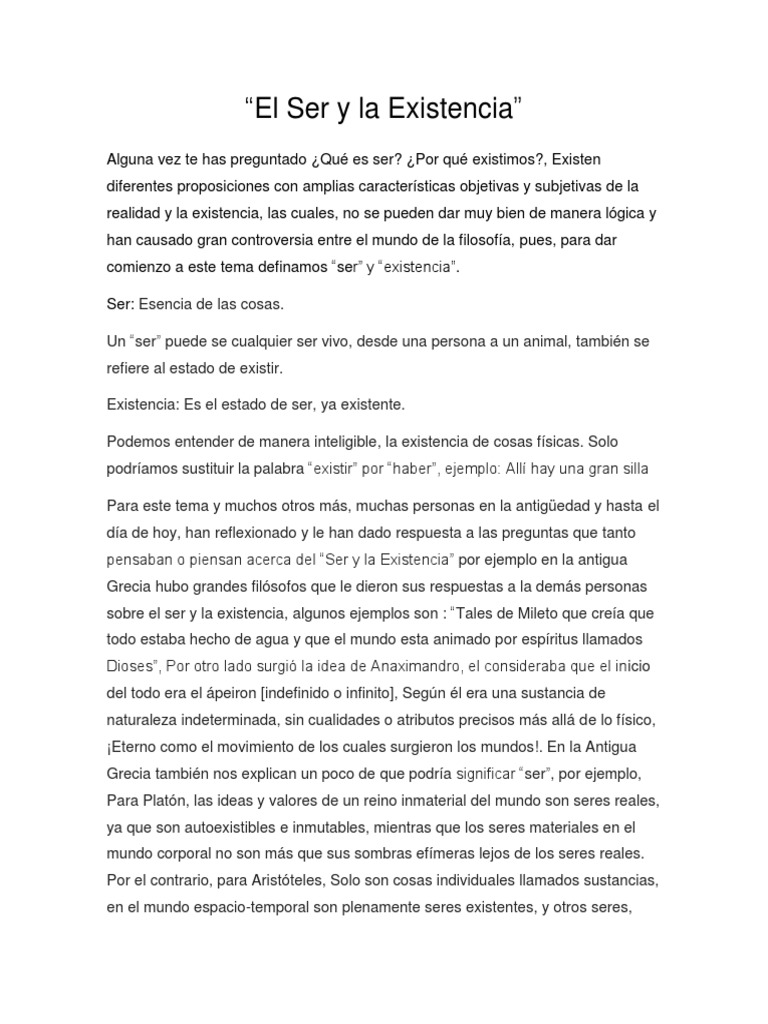 El Ser y La Existencia | PDF | Existencia | Filosofía