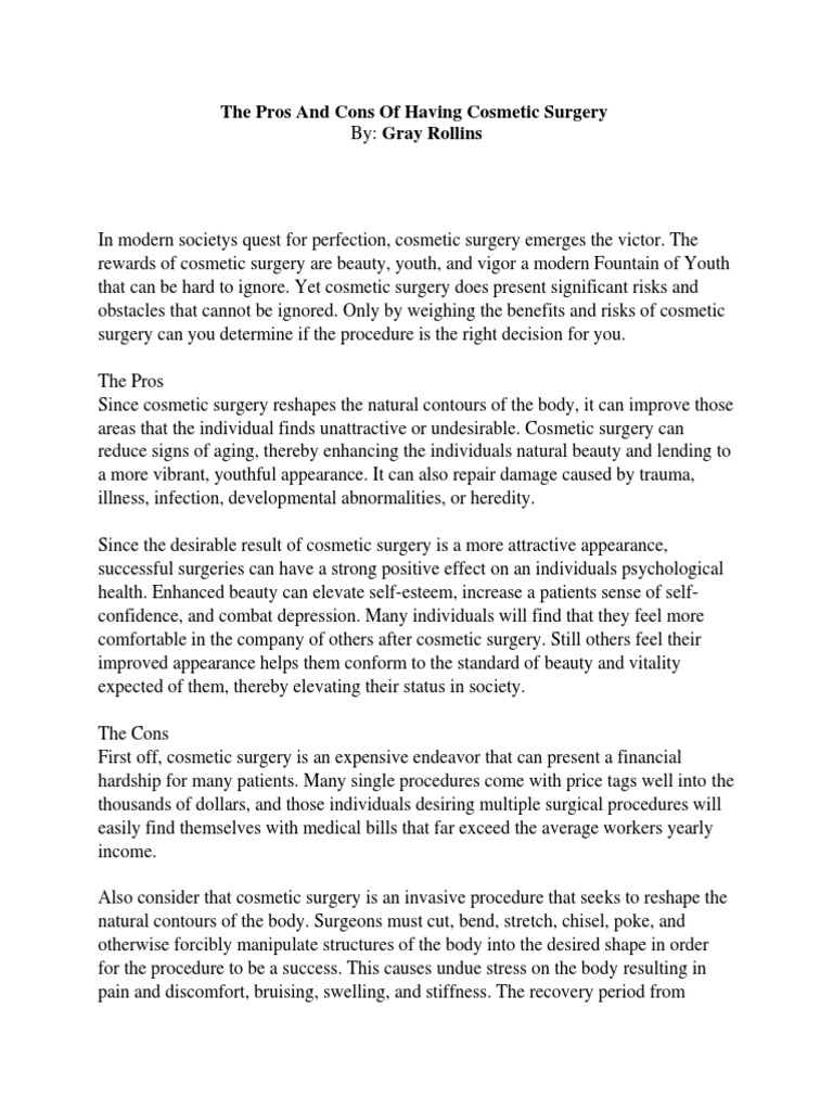 The Pros and Cons of Having Cosmetic Surgery | PDF | Plastic Surgery ...