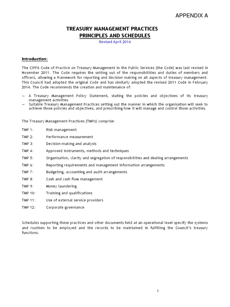 Treasury Management Practices Principles and Schedules: Appendix A ...
