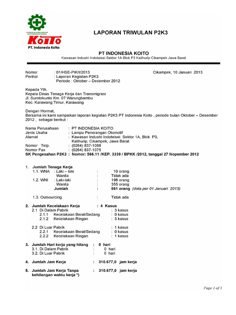Contoh Laporan P2k3 Pdf