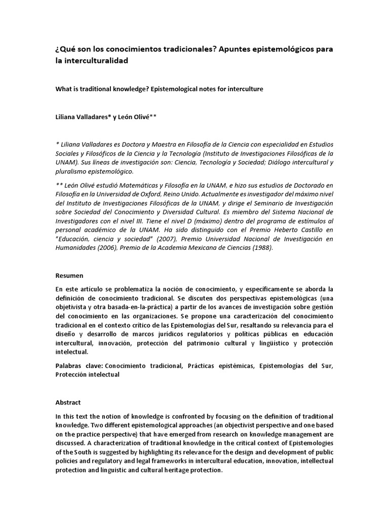 Conocimiento Tradicional y Epistemologías del Sur | PDF | Conocimiento ...