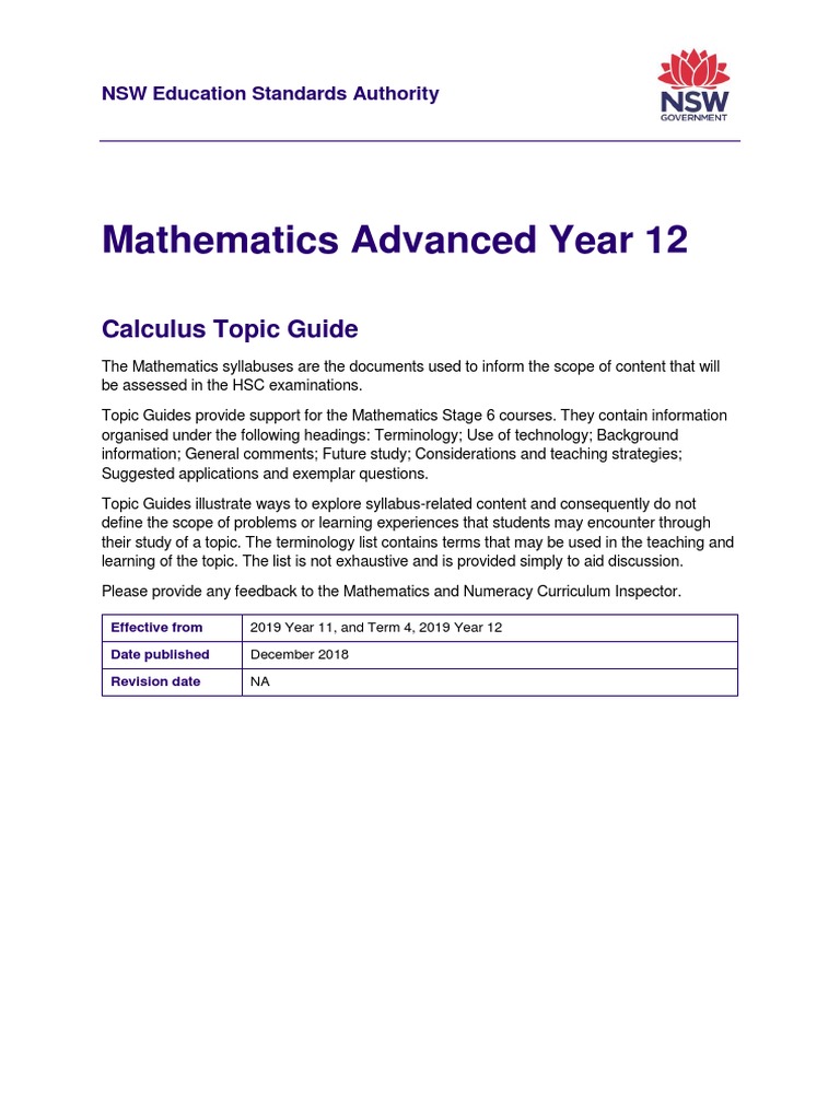 Year 12 Advanced Calculus Guide | PDF | Calculus | Integral