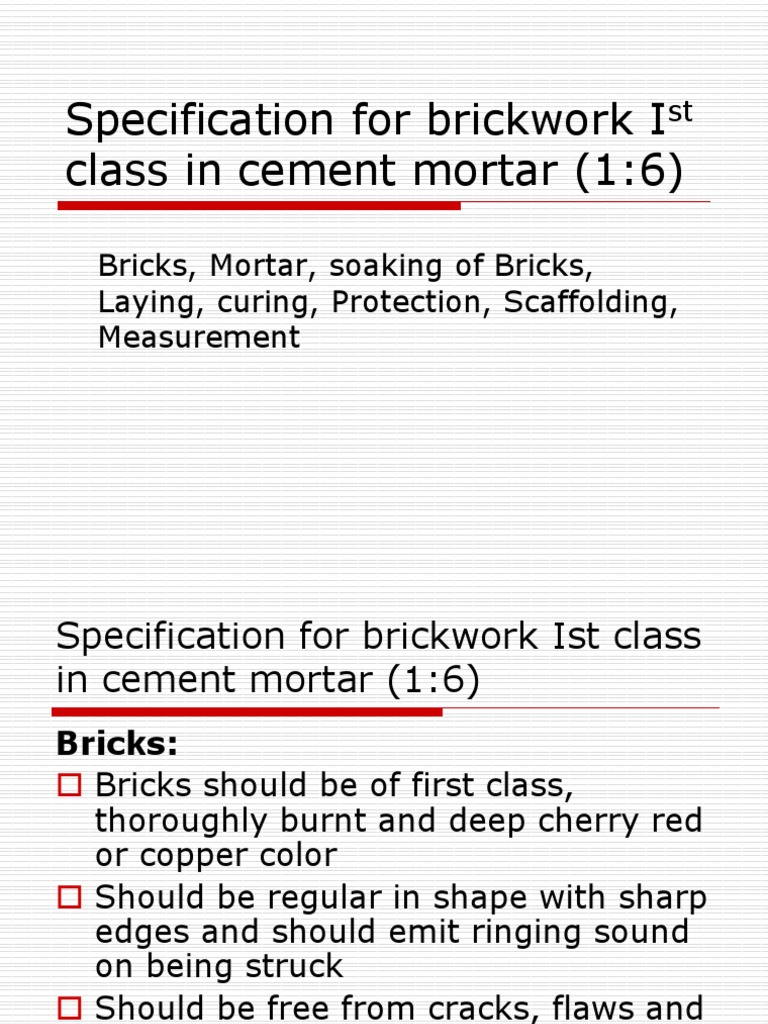 Specifications II | PDF | Mortar (Masonry) | Brick