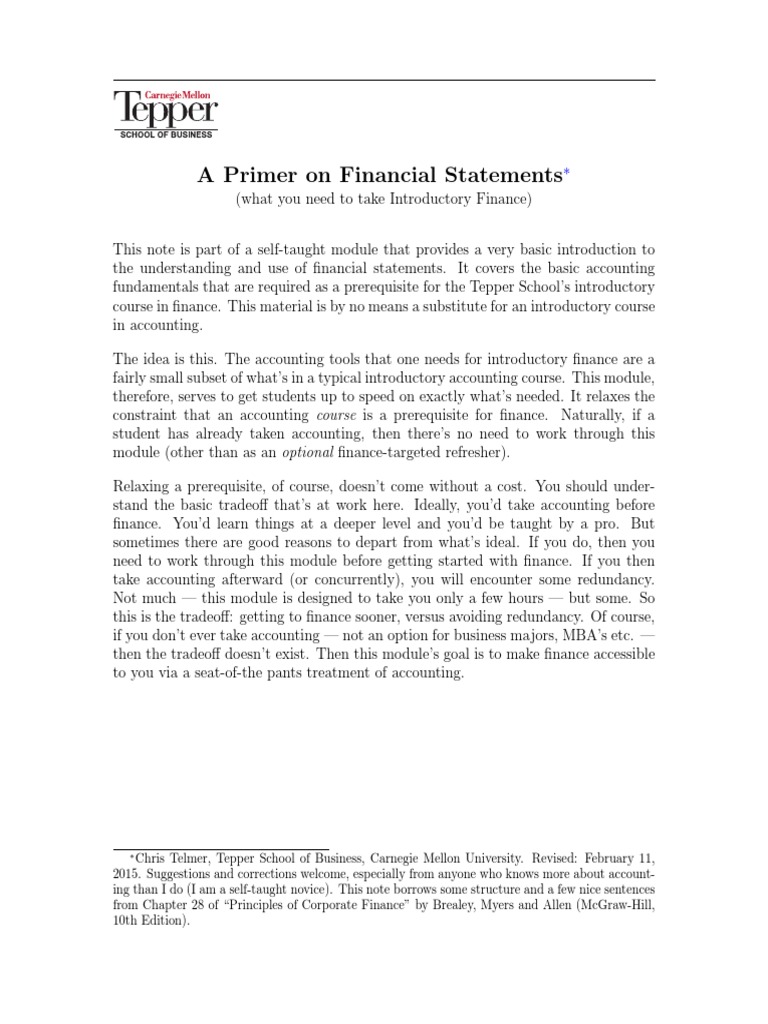 Primer On Financial Statements | PDF | Earnings Before Interest | Book ...