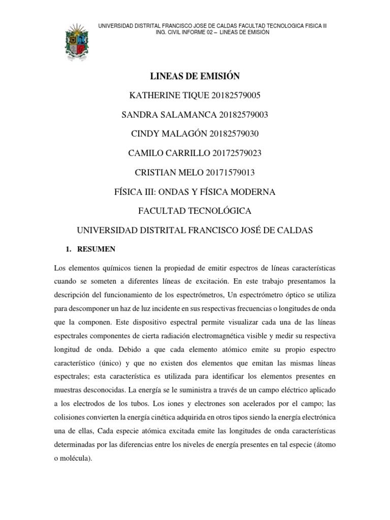 Laboratorio 2 | PDF | Línea espectral | Espectroscopia