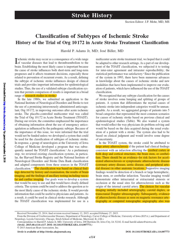 Classification of Subtypes of Ischemic Stroke | PDF | Stroke ...