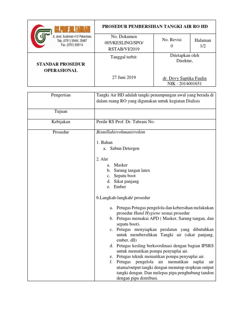 SPO Pembersihan Tandon Air | PDF