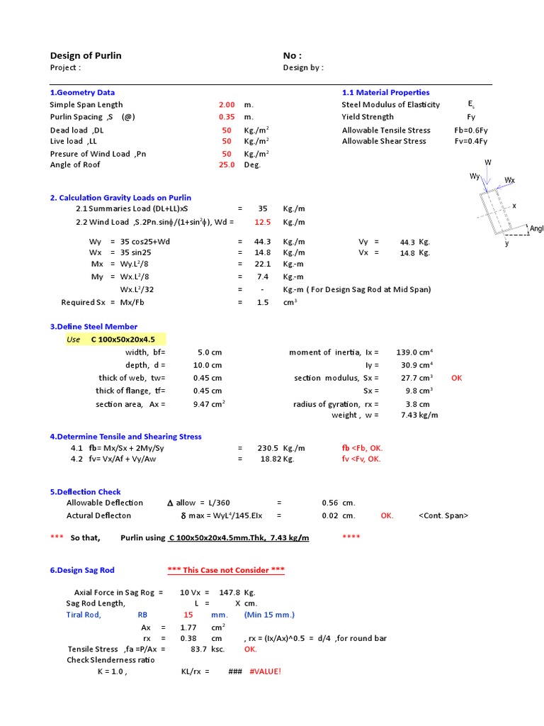 Purlin Design | PDF | Strength Of Materials | Continuum Mechanics