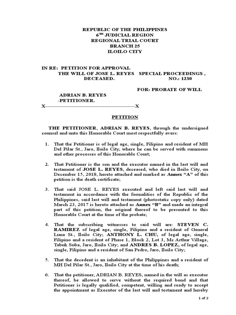 LegalForms 4 Petition For Probate of Will | PDF | Will And Testament ...