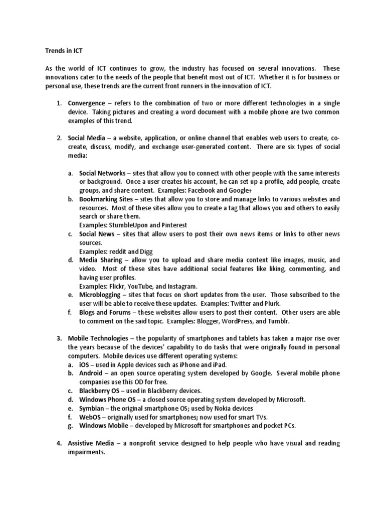Trends in ICT: Convergence, Social Media, and Mobile Tech | PDF ...