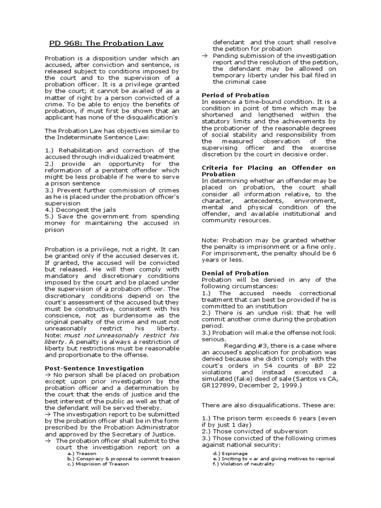 Probation Law Notes | PDF | Probation | Sentence (Law)