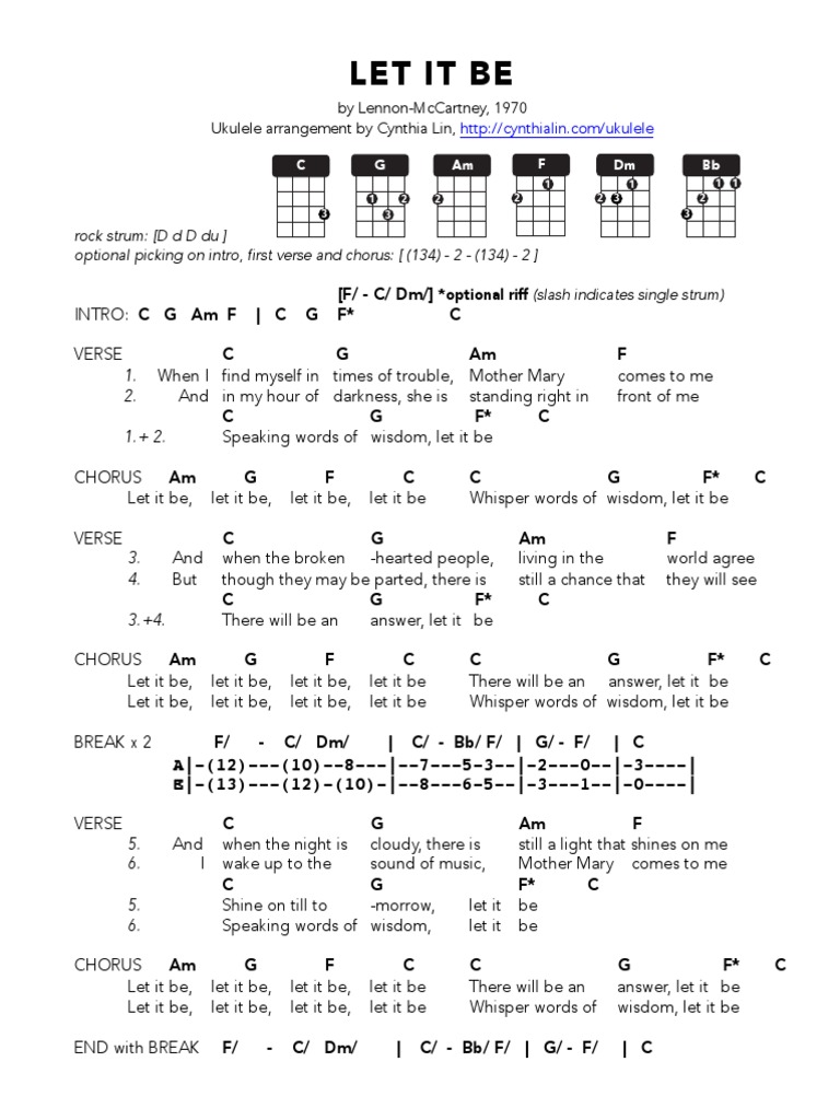 LET IT BE - Ukulele Chord Chart | PDF | Song Structure | Musical ...