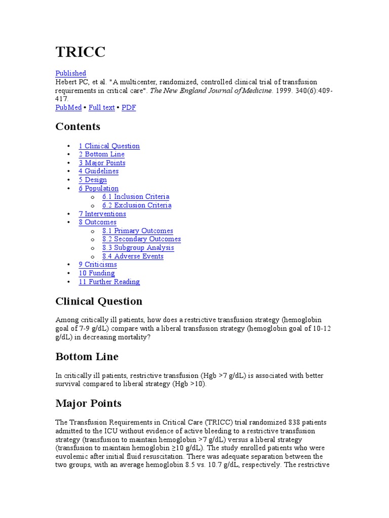 TRICC | PDF | Sepsis | Intensive Care Medicine